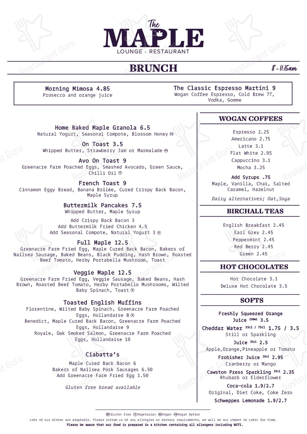 Menu at The Park Restaurant at Cadbury Garden Centre, Bristol