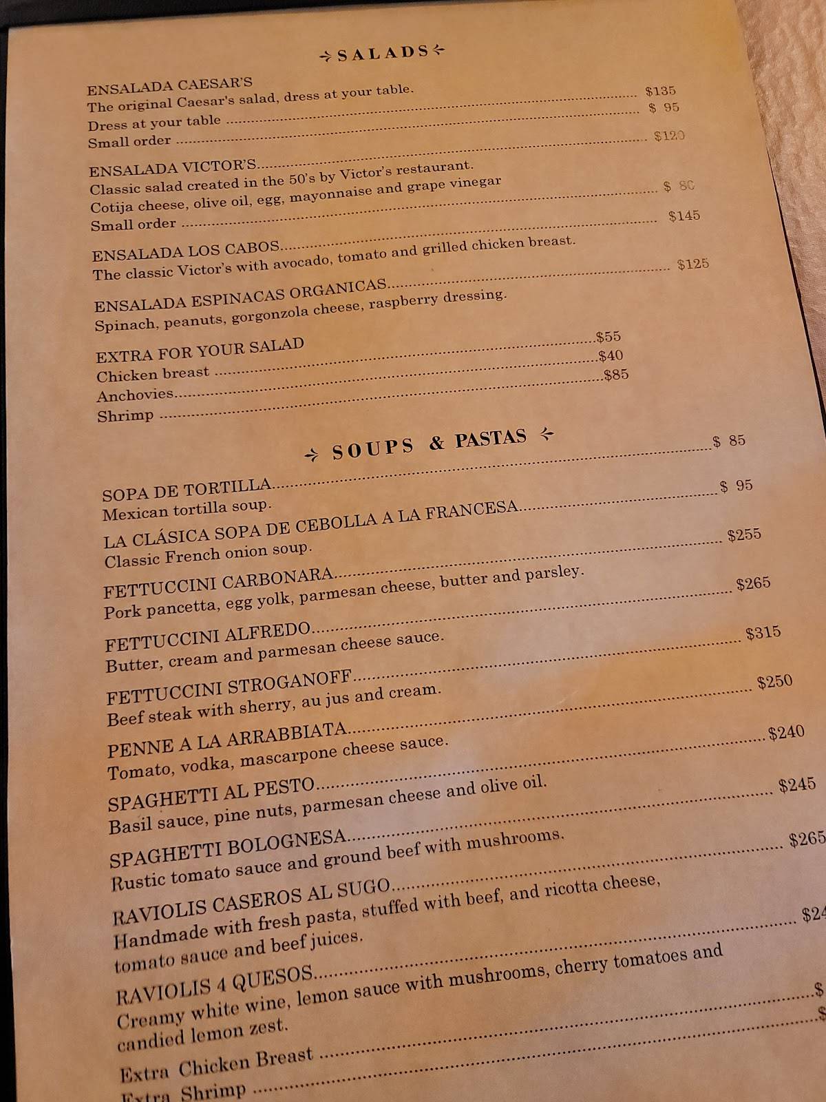 Menu at Caesar's pub & bar, Tijuana, Av. Revolución 8190