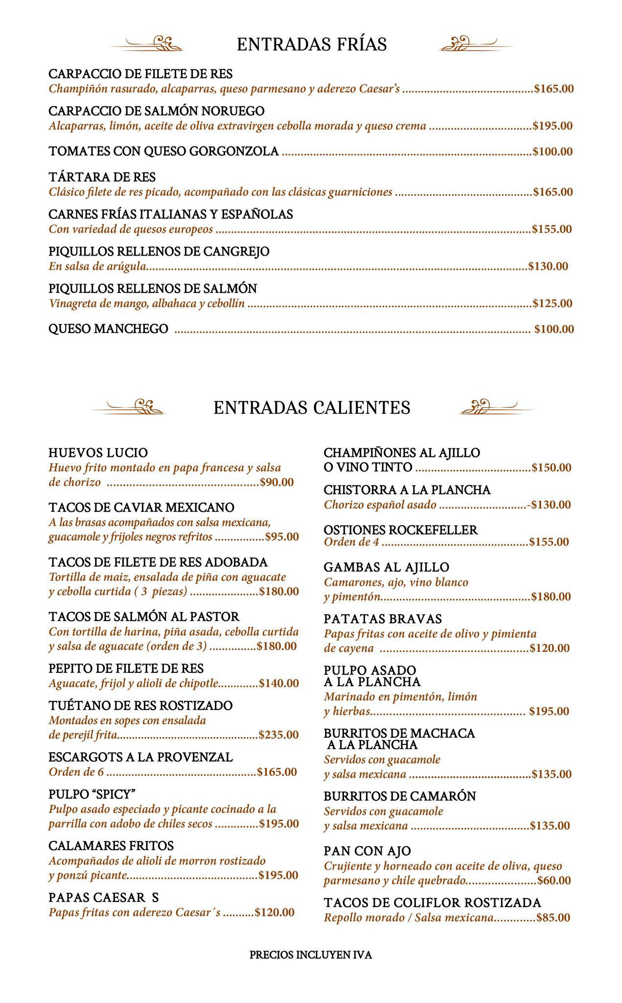 Menu at Caesar's pub & bar, Tijuana, Av. Revolución 8190