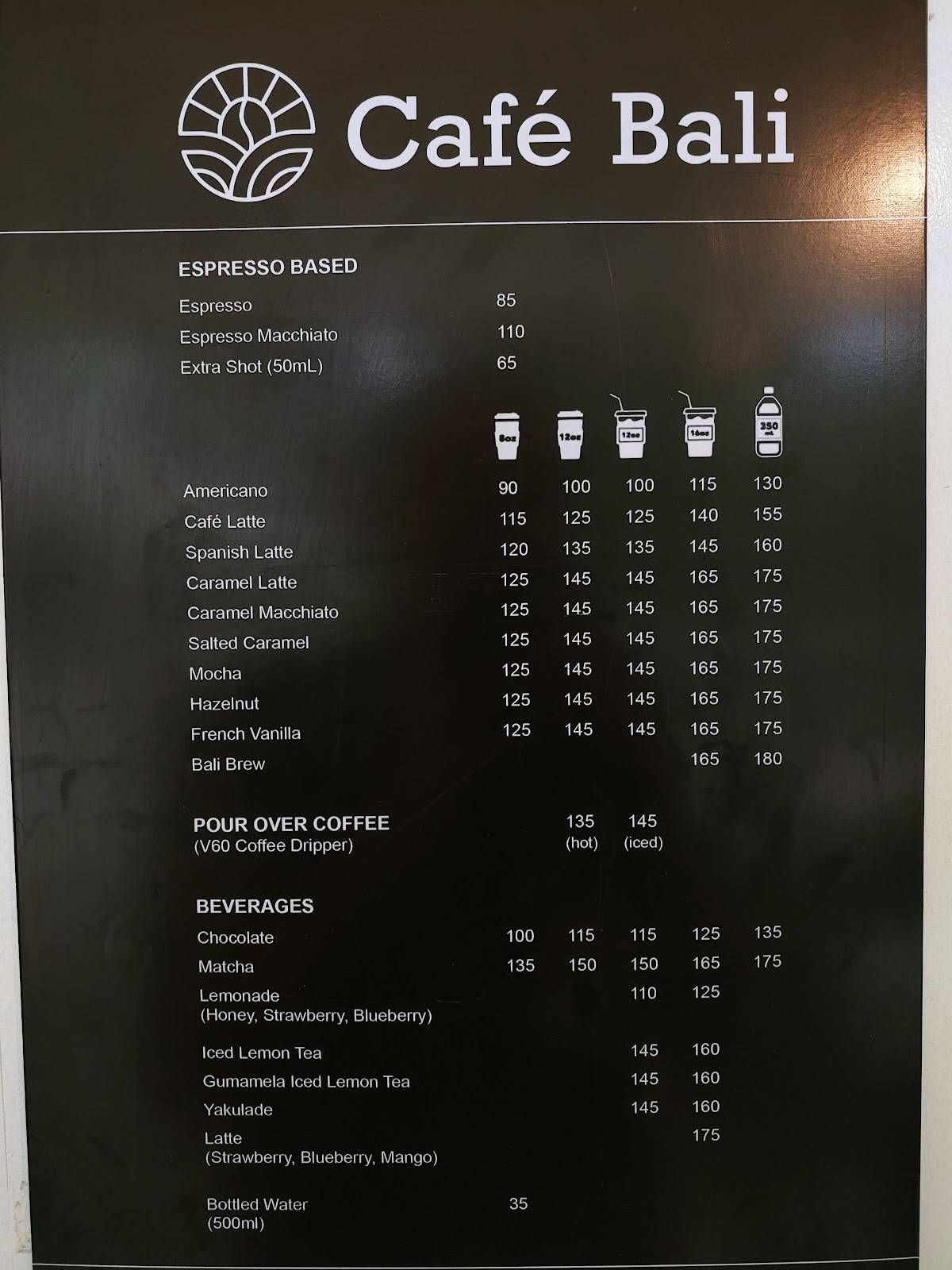 Menu at Café Bali, Cagayan de Oro
