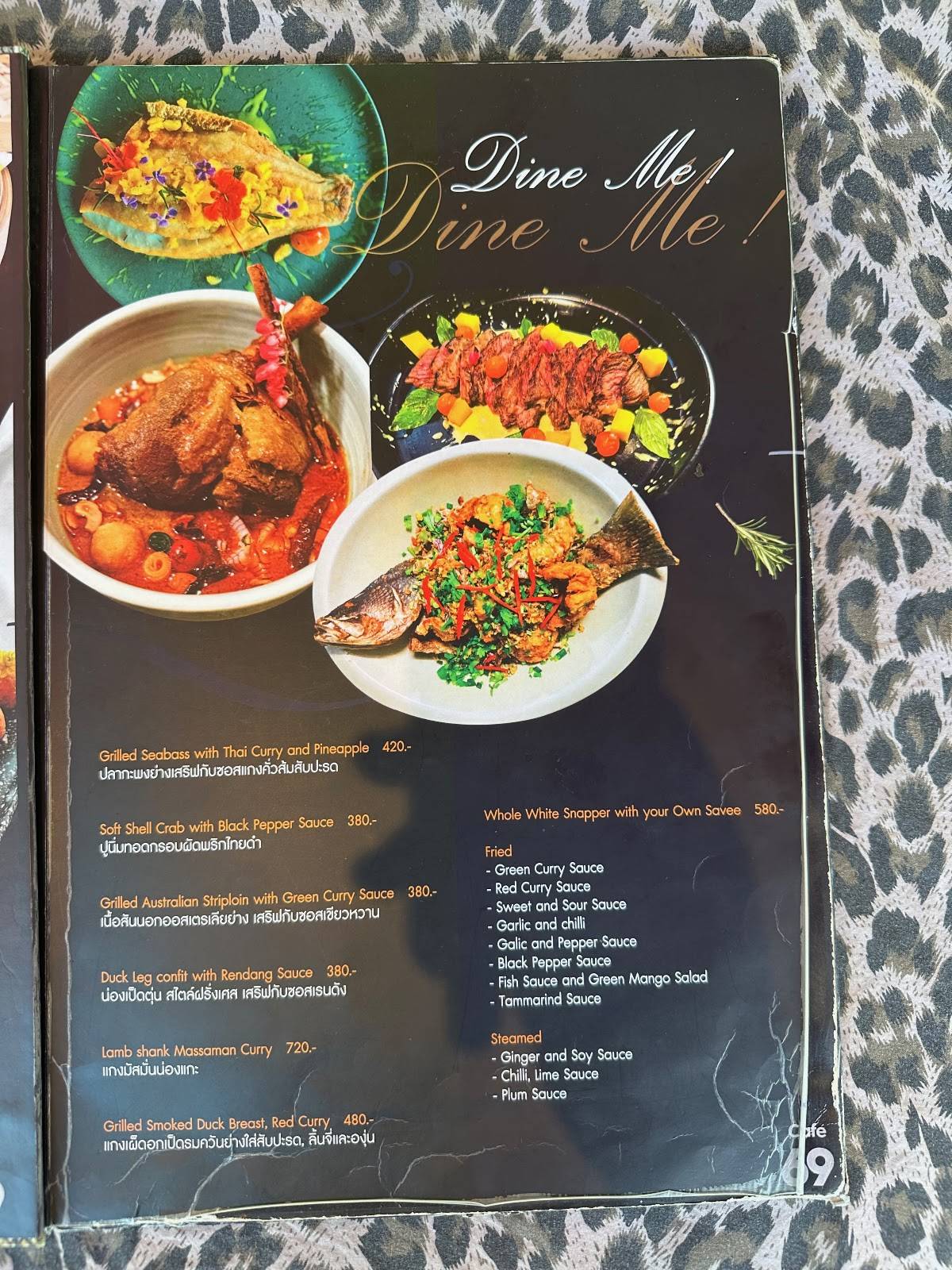 Menu at Cafe 69, Ko Samui