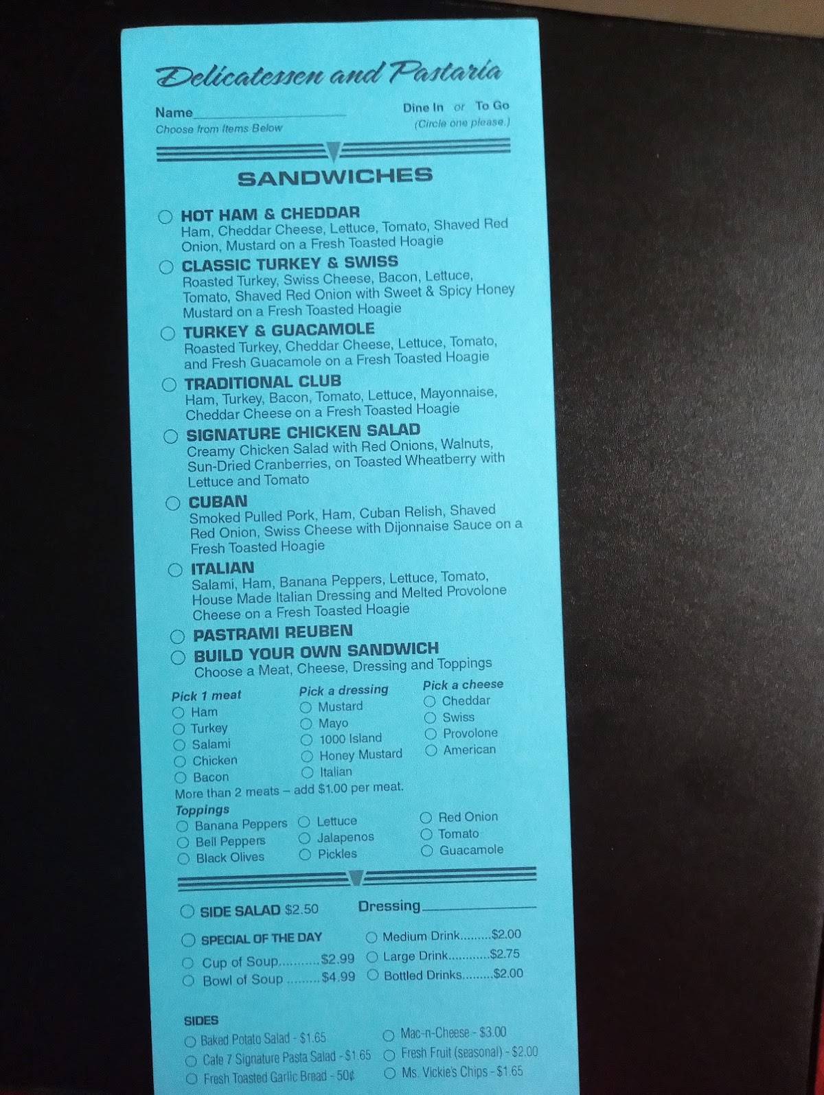 Menu at Cafe 7, Oklahoma City, N May Ave #117