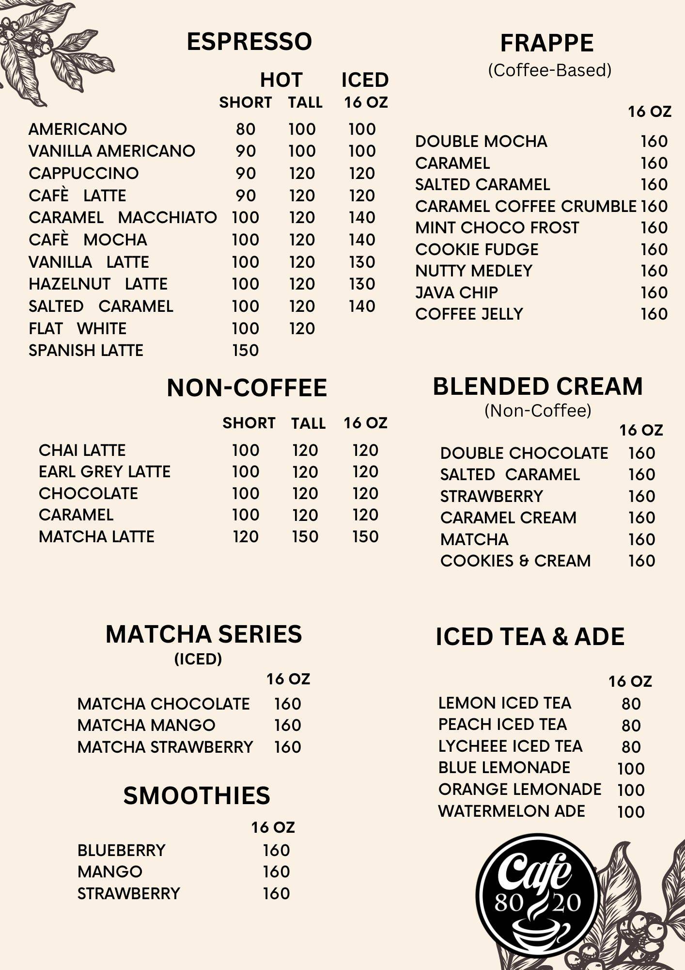 Menu at Cafe 8020, Liloan