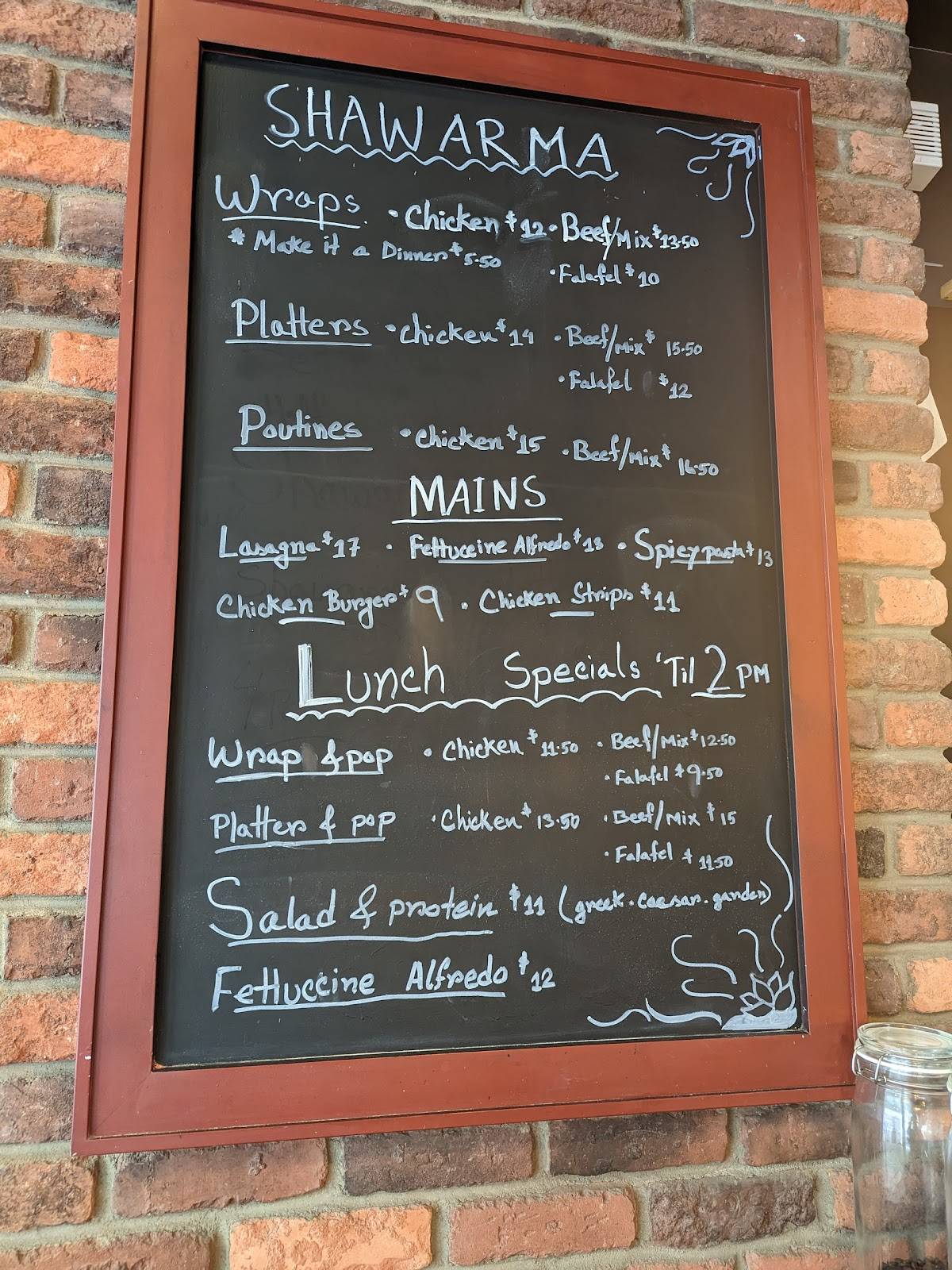 Menu at Aaliya's Pizzeria & Shawarma Café, Calgary