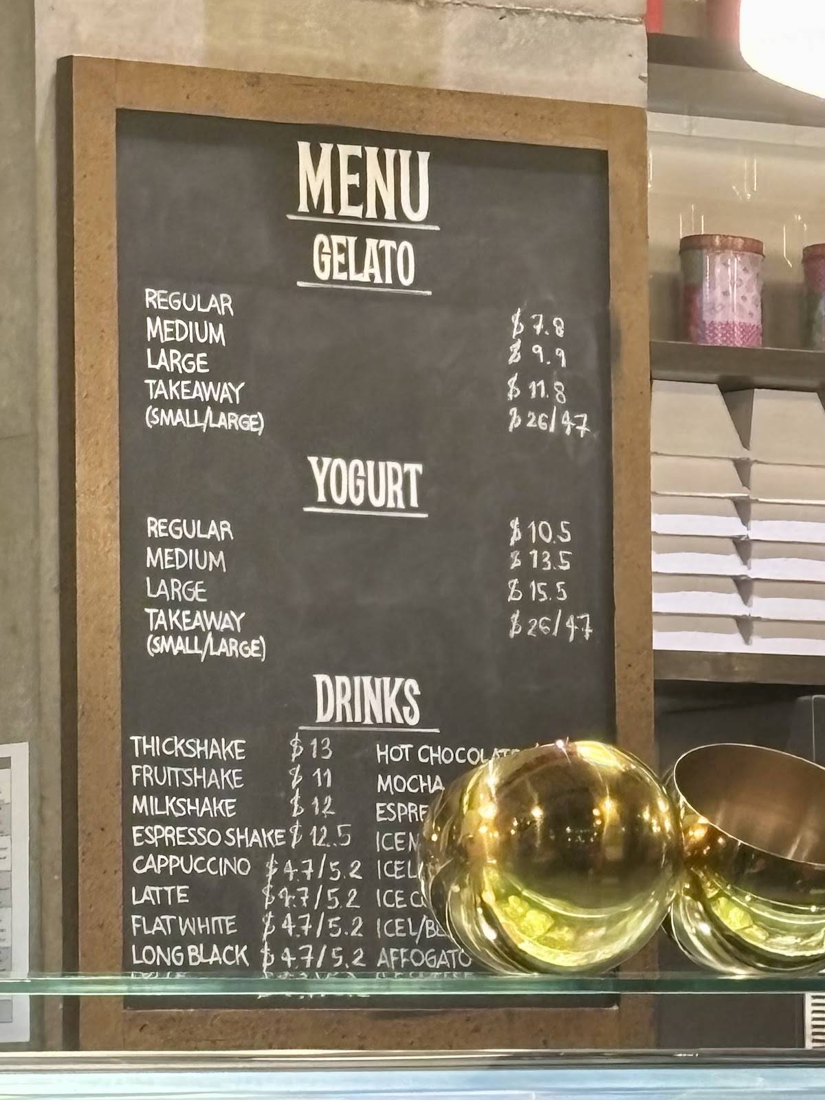 Menu at Anita Gelato cafe, Chippendale, 28 Broadway