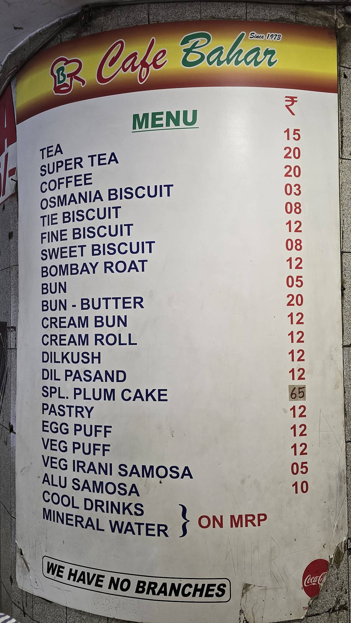 Menu at Cafe Bahar, Hyderabad, 3-5