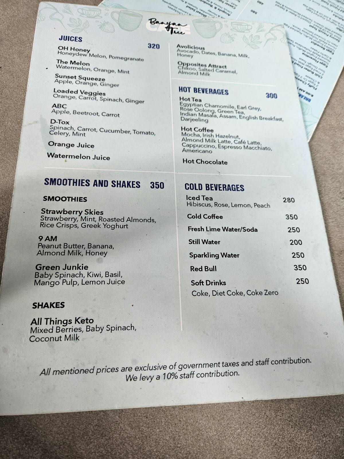 Menu at Banyan Tree Cafe, Mumbai