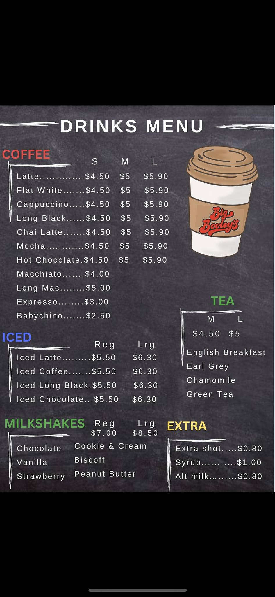Menu at Big Booley's Cafe, Beckenham