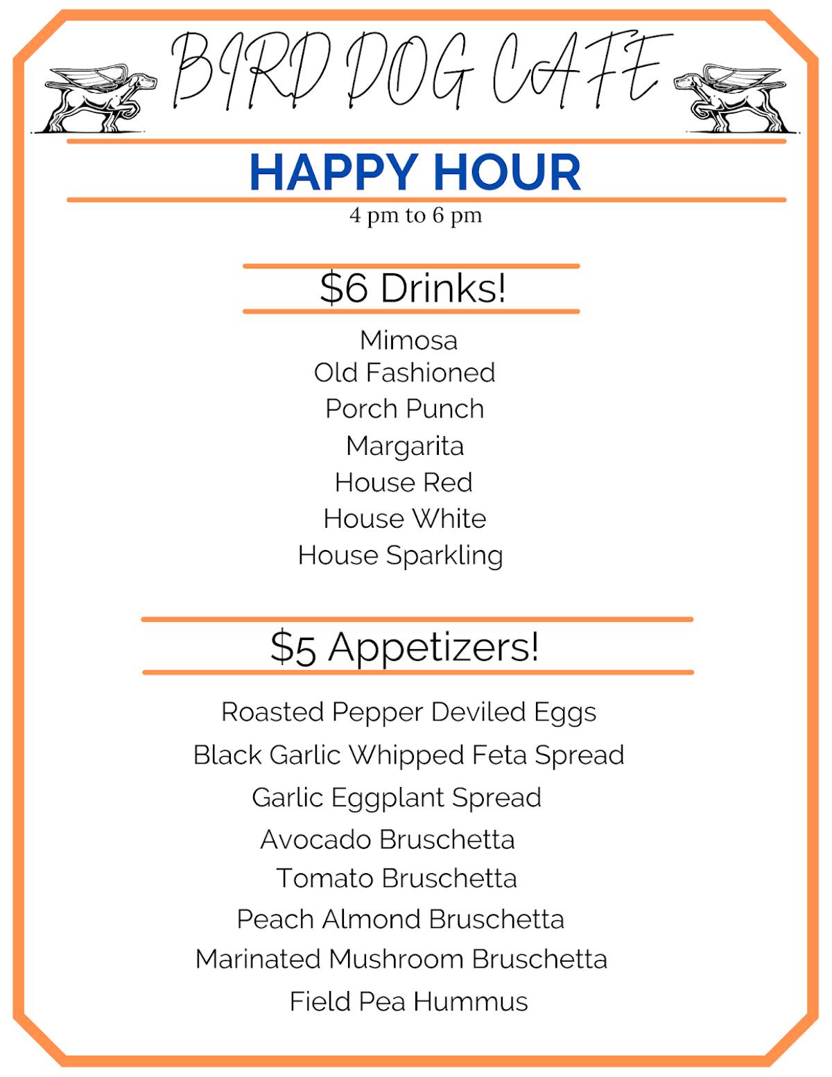 Menu at Bird Dog Cafe, Laurel