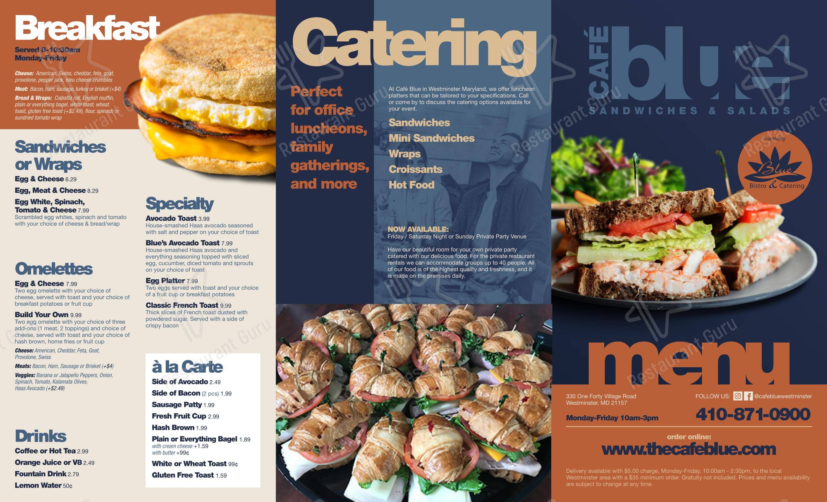 Menu at Café Blue restaurant, Westminster, 330 140 Village Rd