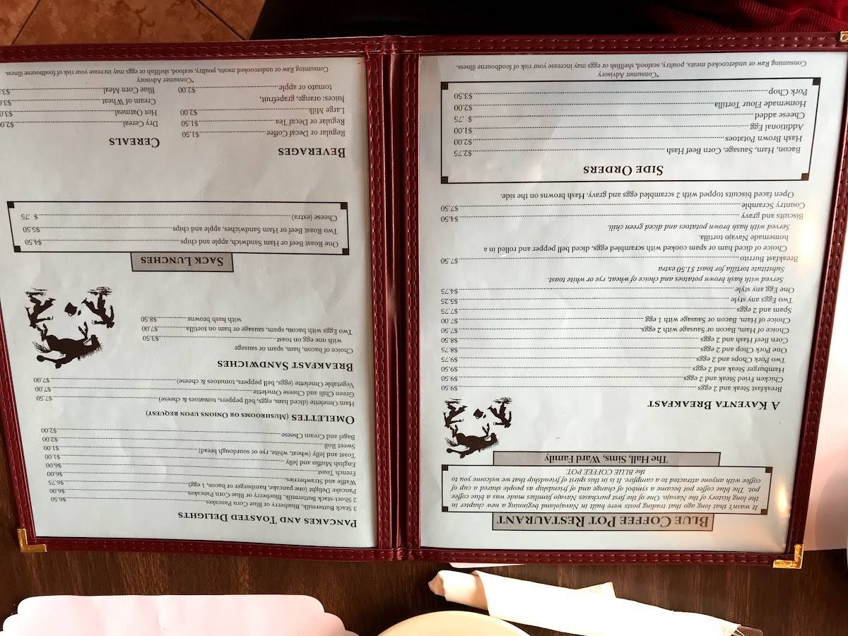 Menu at Blue Coffee Pot Restaurant, Kayenta
