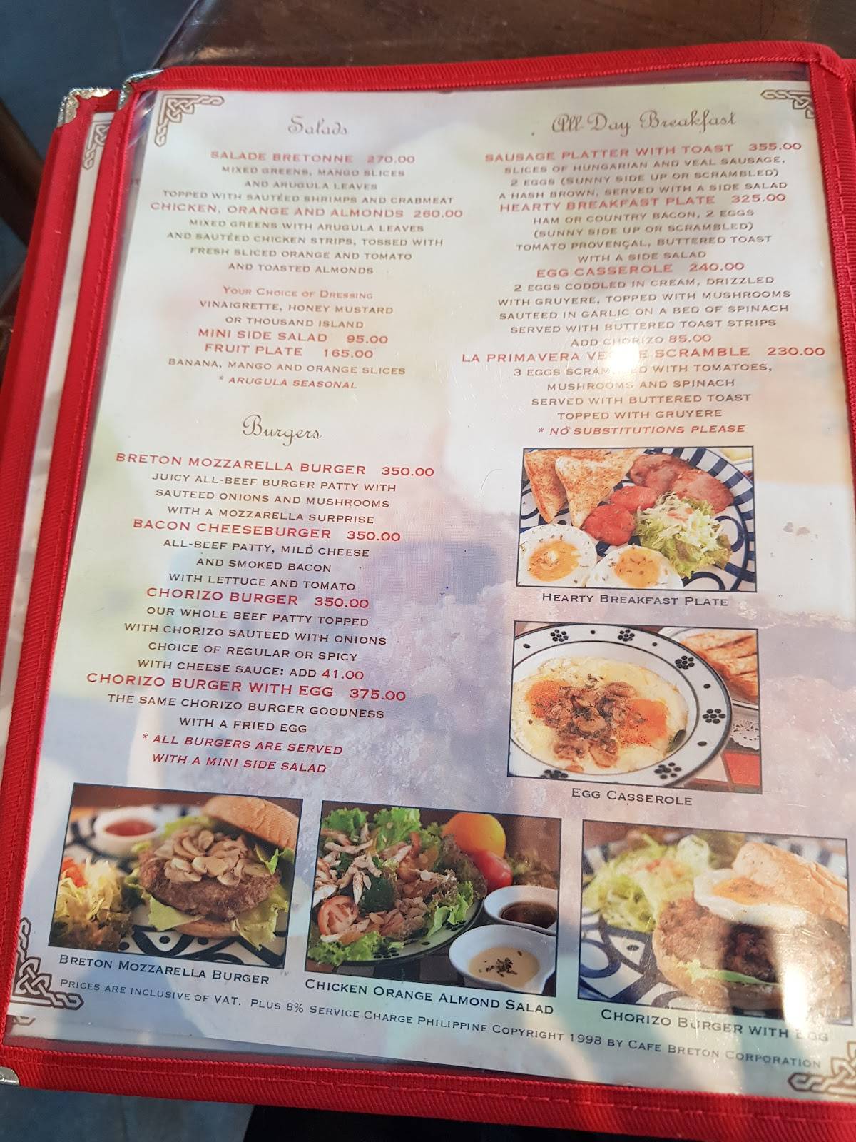 Menu at Café Breton cafe, Muntinlupa