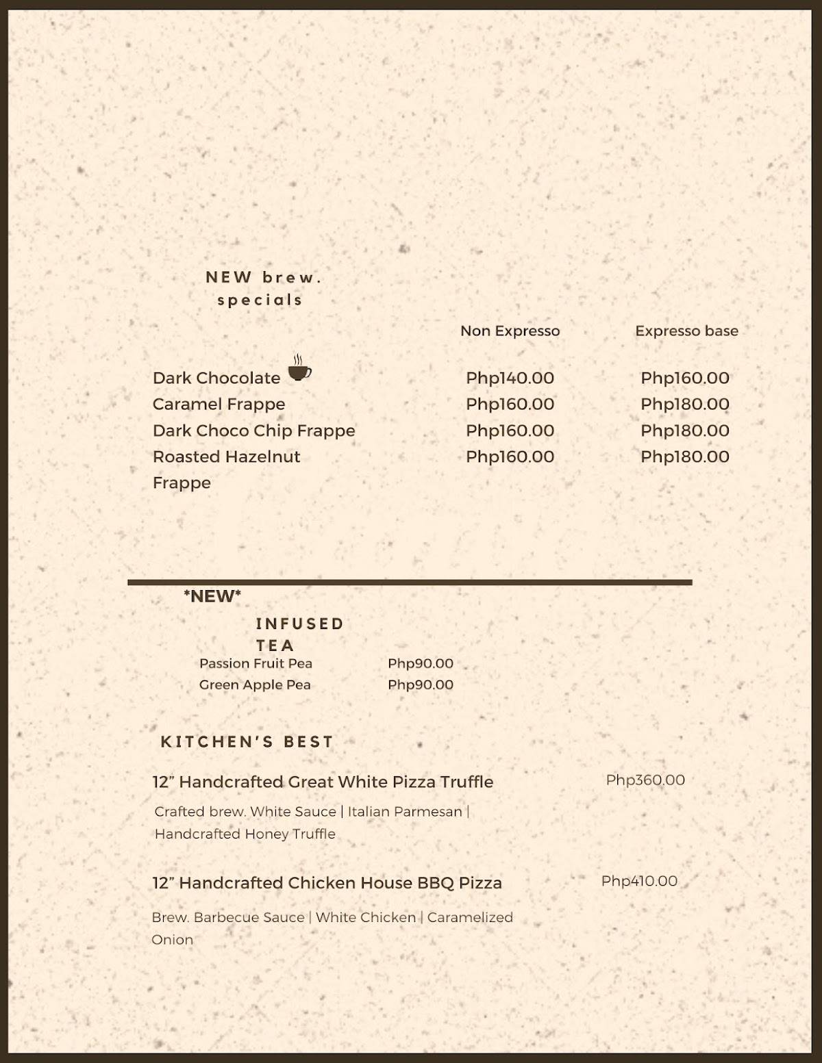 Menu at Brew. cafe, Marikina