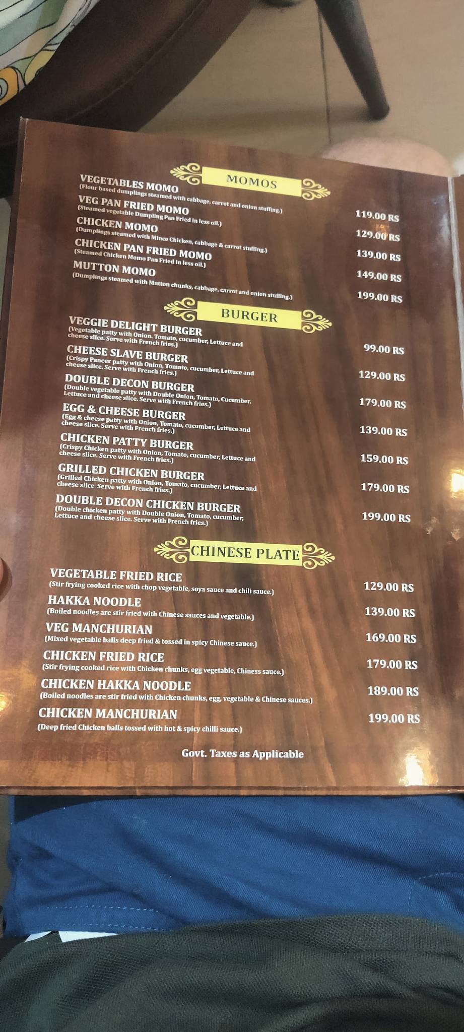 Menu at Cafe Buransh Bir Billing, Bir