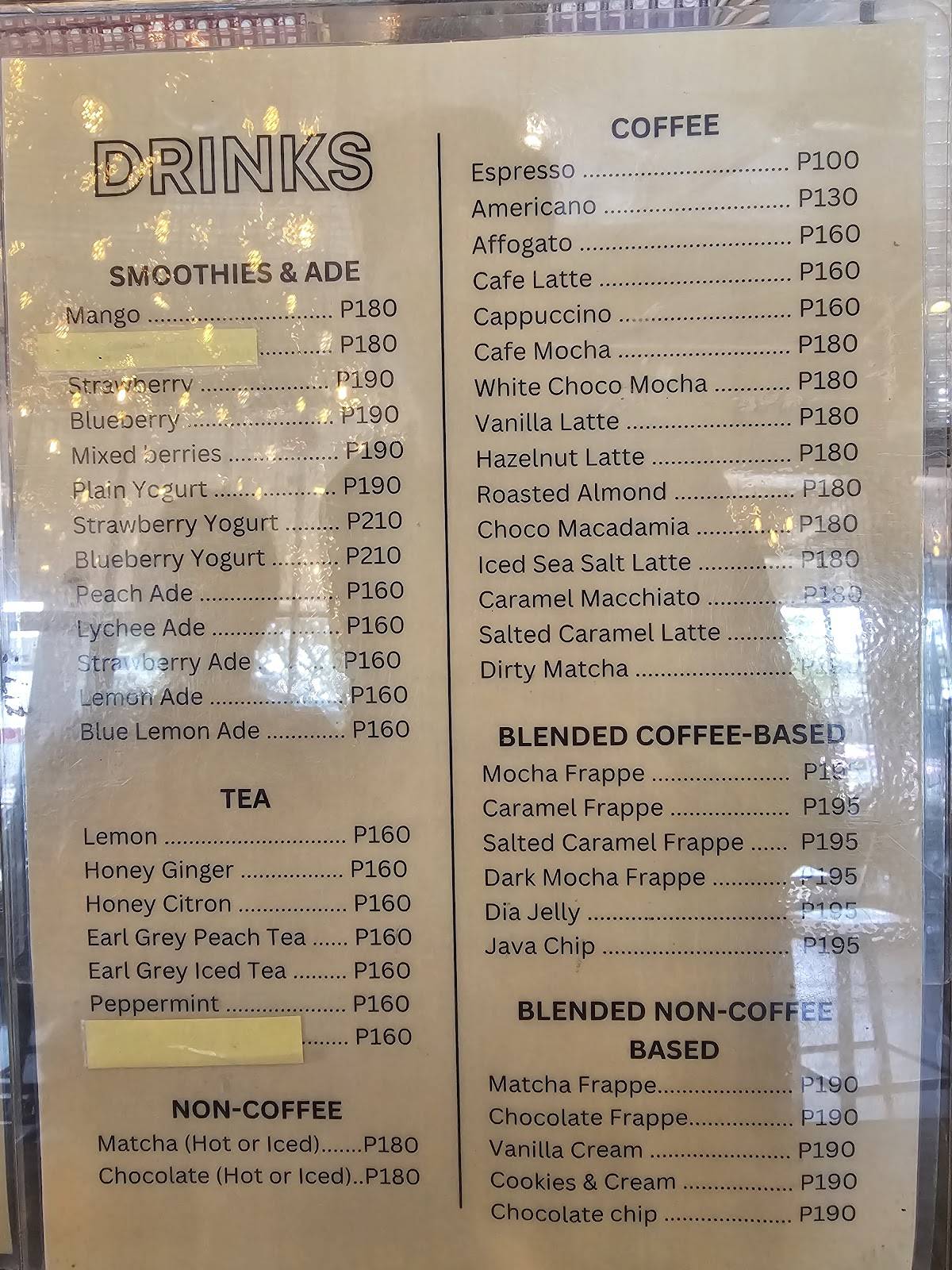 Menu at Cafe Dia Clark, Mabalacat