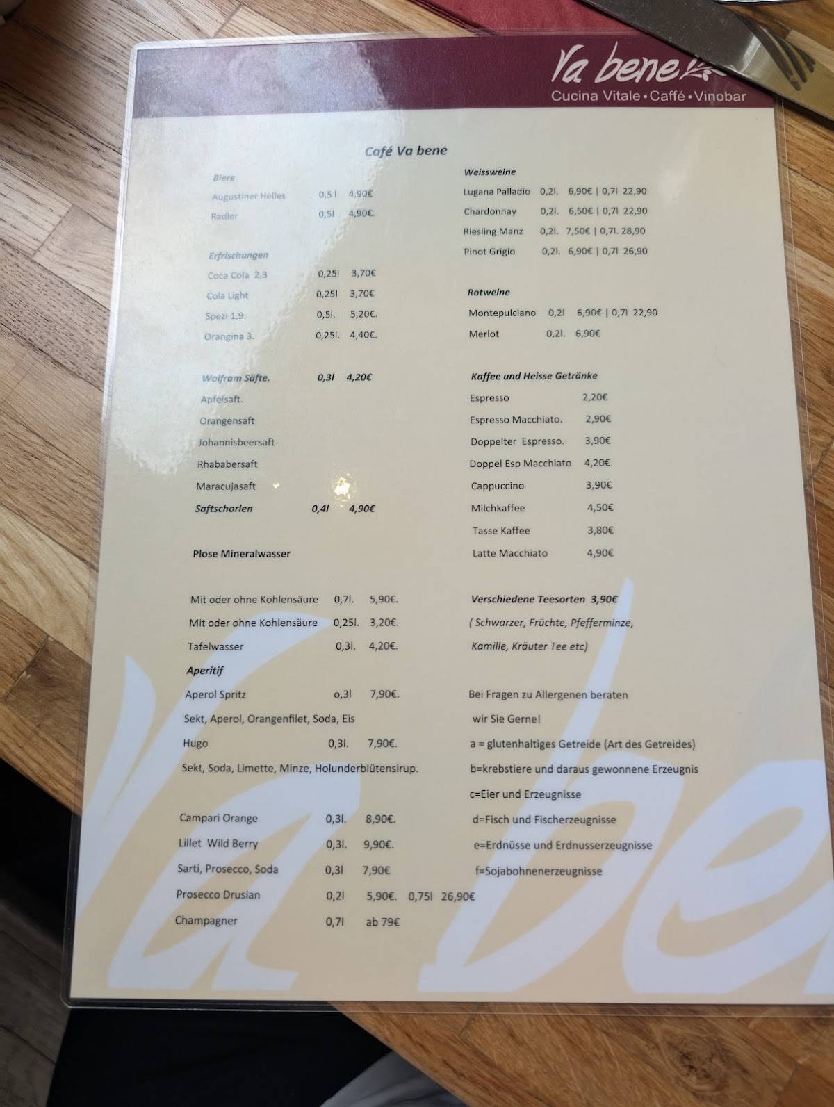 Speisekarte von Cafe Va Bene, München