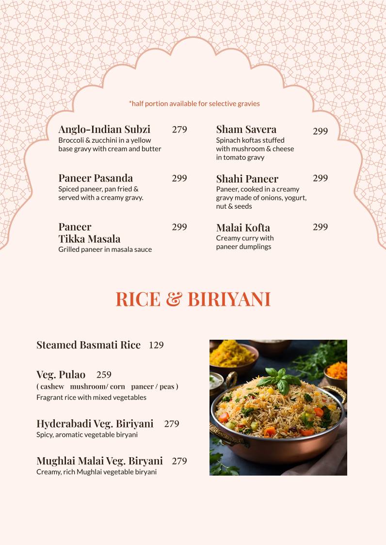 Menu at Cafe Varanasi, Coimbatore