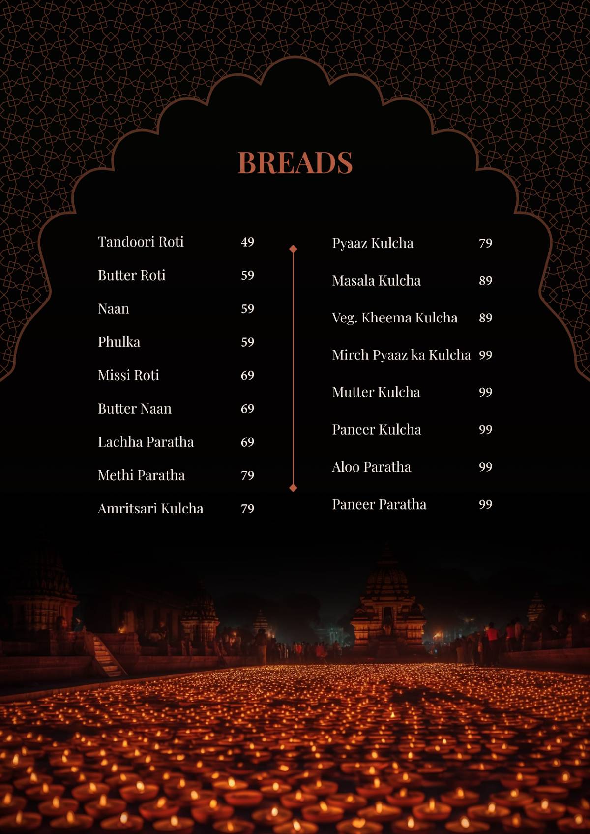 Menu at Cafe Varanasi, Coimbatore