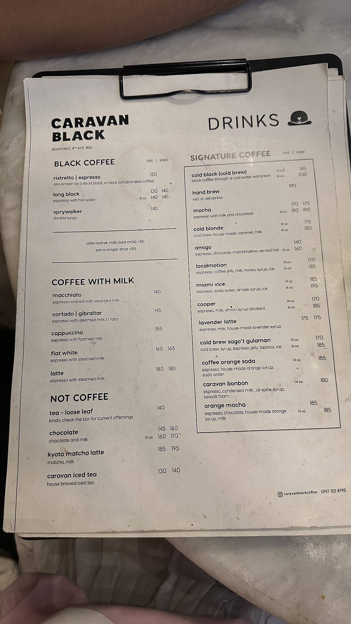 Menu at Caravan Black Coffee Company cafe, Taguig