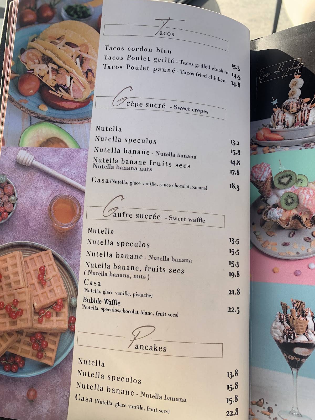 Menu au Casa del Gelato cafe, Sousse, Est، Avenue 14 Janvier