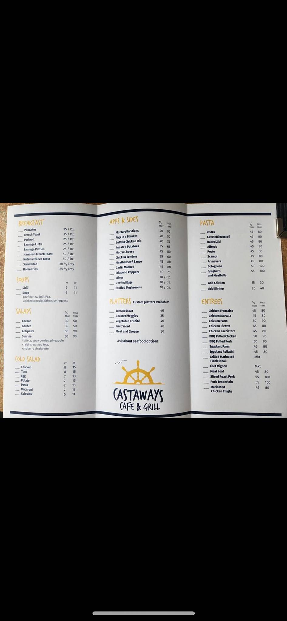 Menu at Castaways Cafe and Grill, Point Pleasant