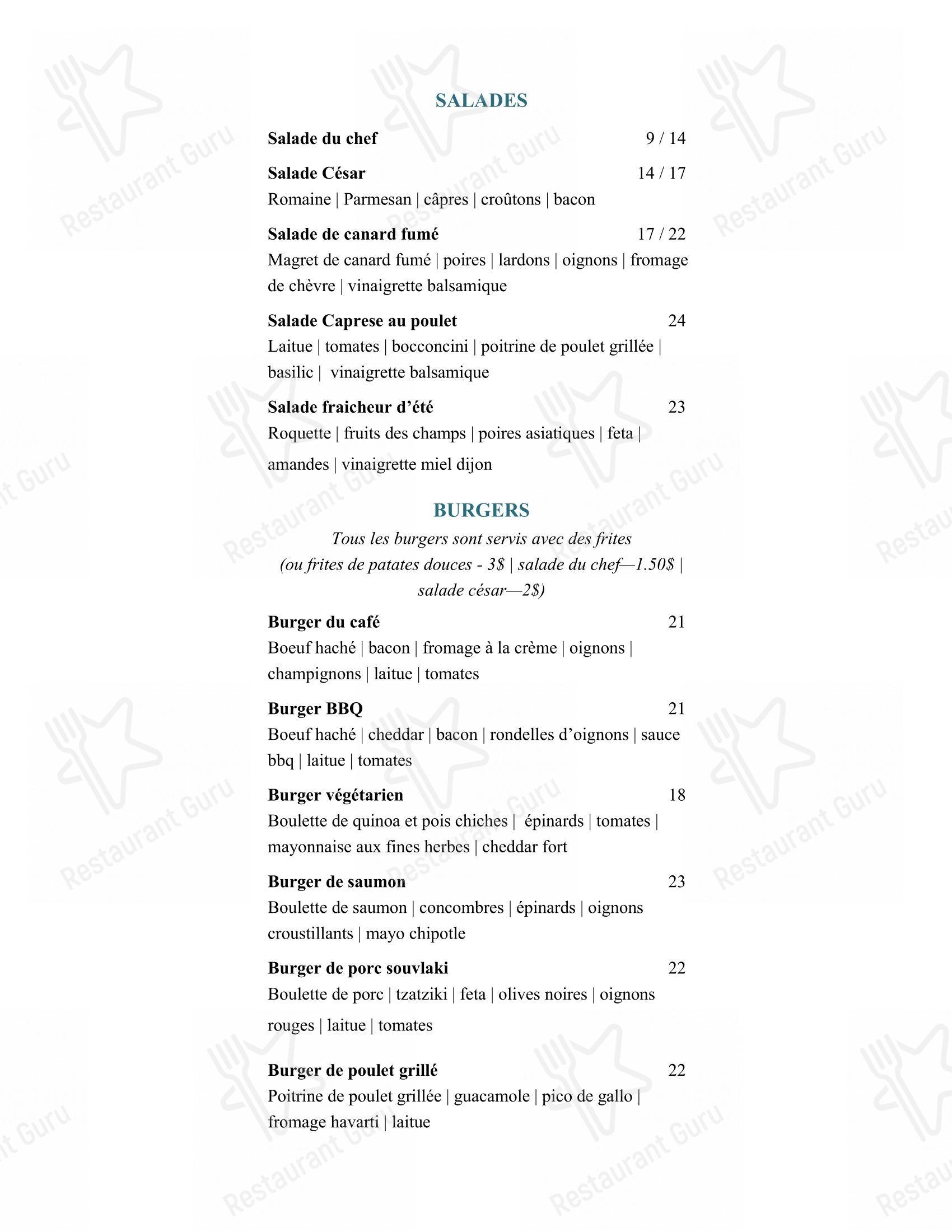 Menu au CAFÉ COGNAC, Gatineau