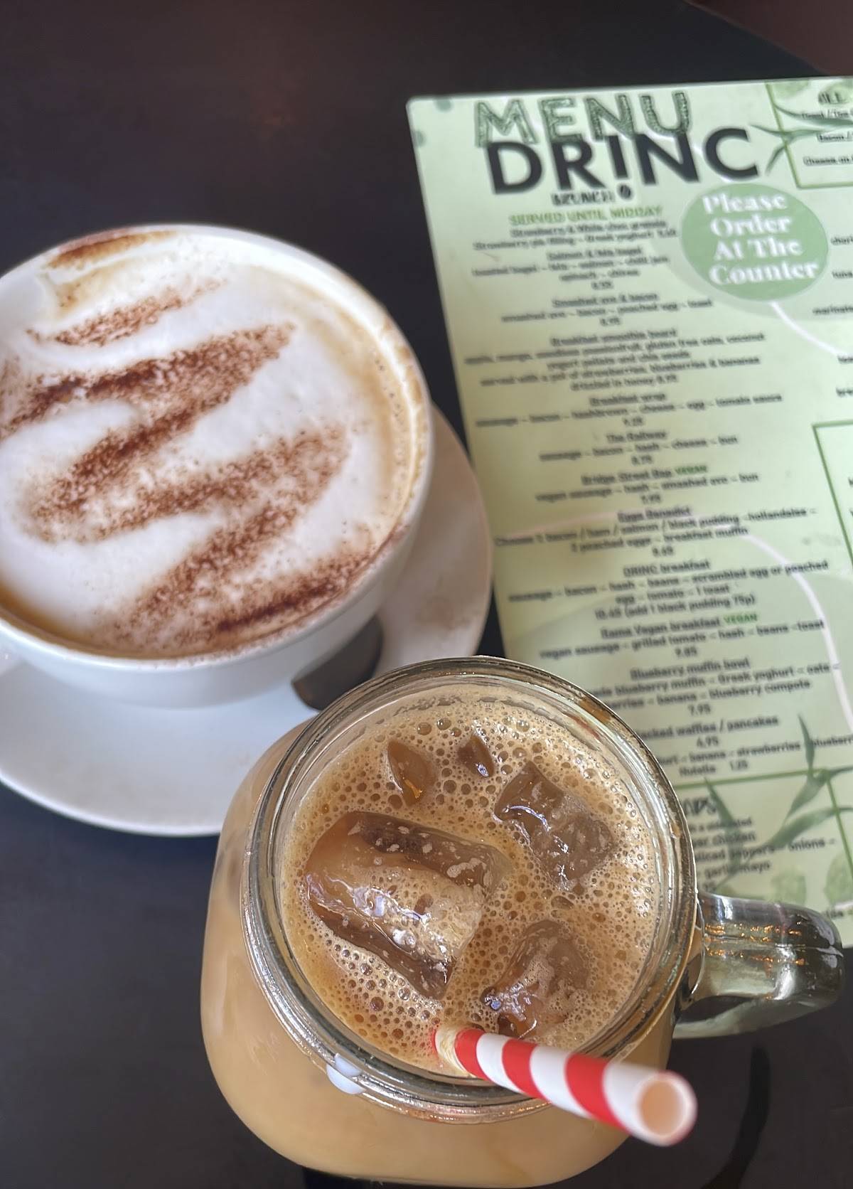 Menu at DRINC cafe, Bury