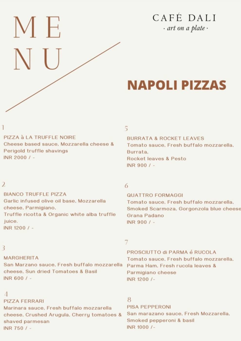 Menu at Café Dali, New Delhi