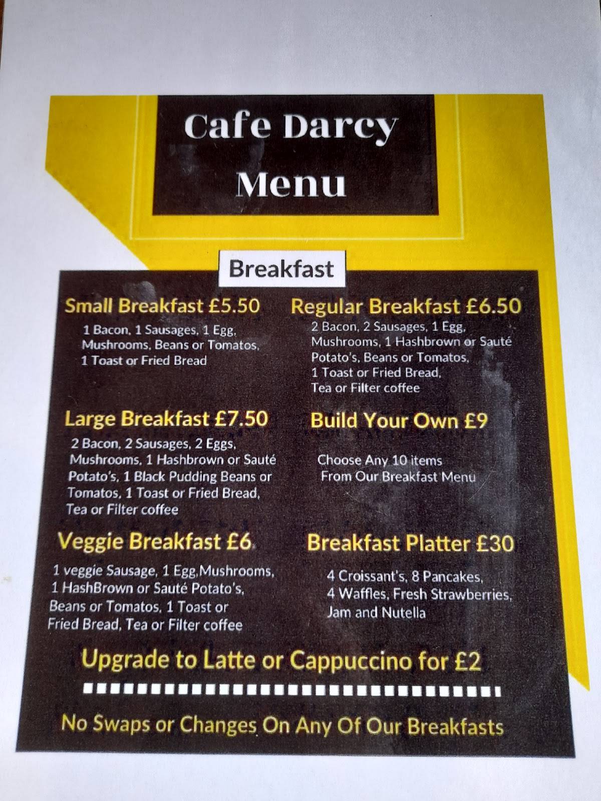 Menu at Cafe Darcy, Neath