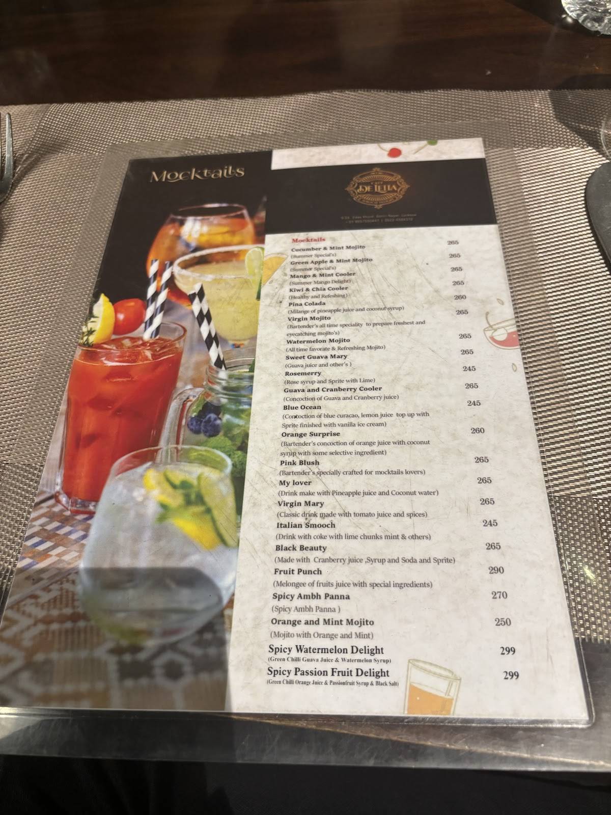 Menu at Café De Leila, Lucknow
