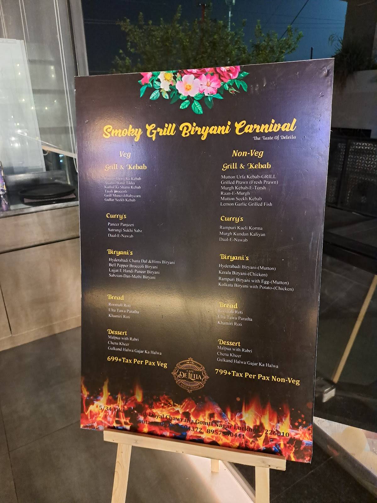 Menu at Café De Leila, Lucknow
