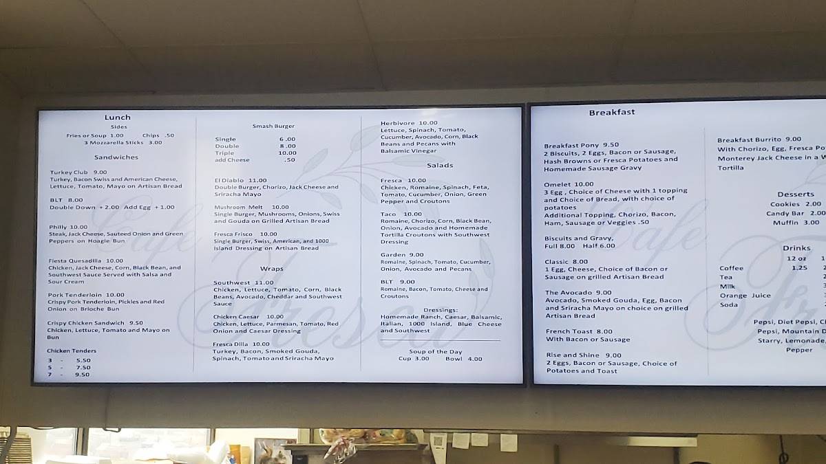 Menu at Cafe Fresca, Springfield