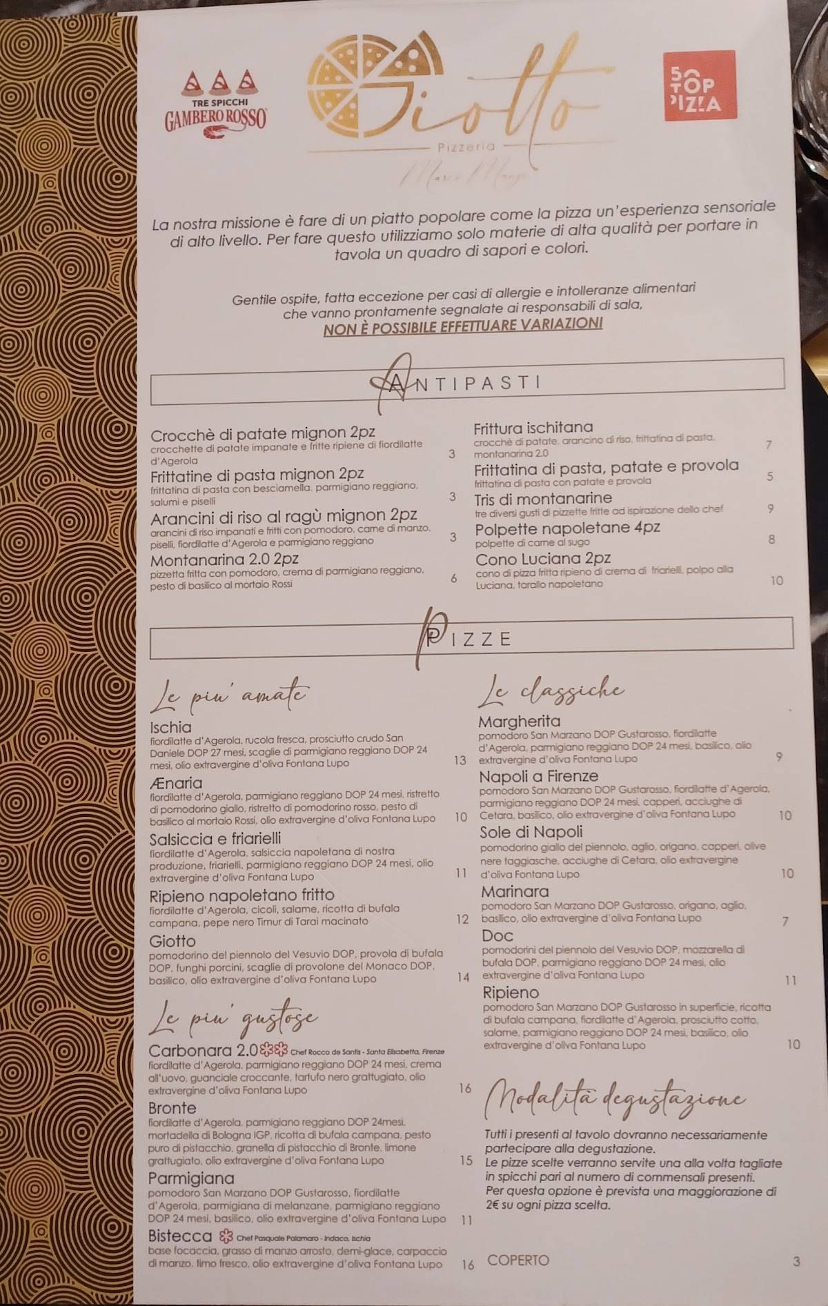 Menu at Giotto Pizzeria Firenze, Florence