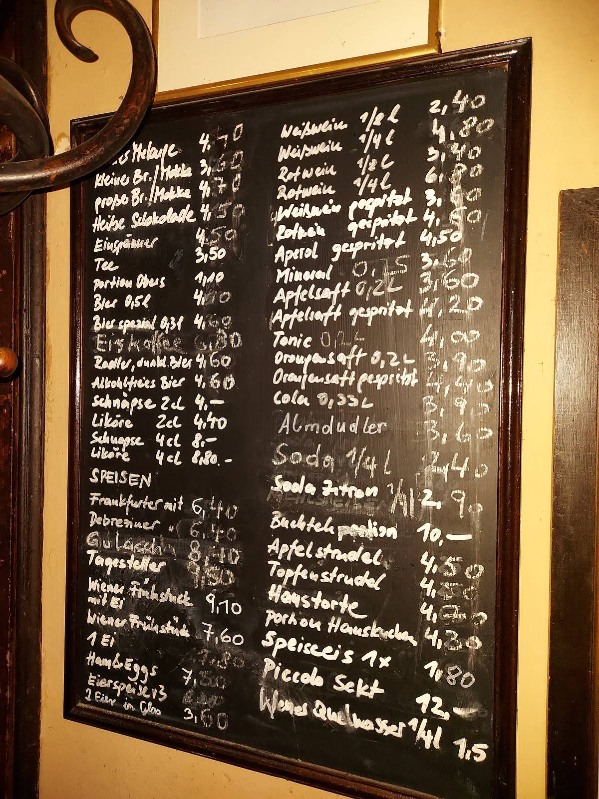 Menu at Café Hawelka cafe, Vienna