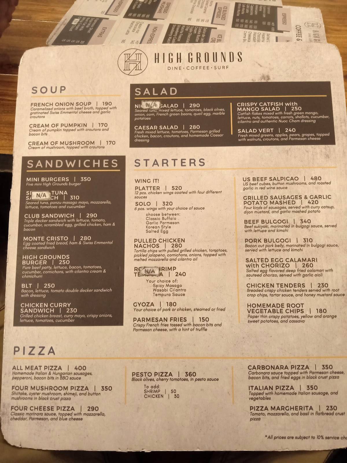 Menu at High Grounds Café cafe, Quezon City