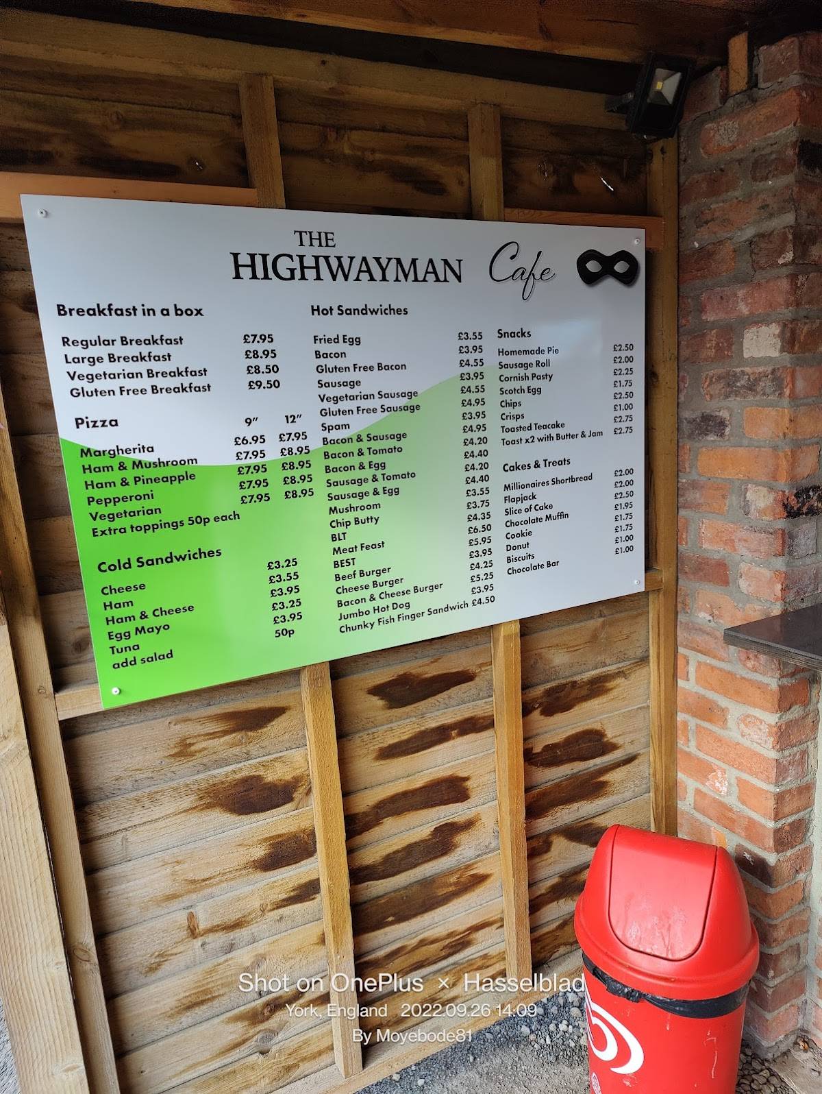 Menu at Highwayman Cafe, York