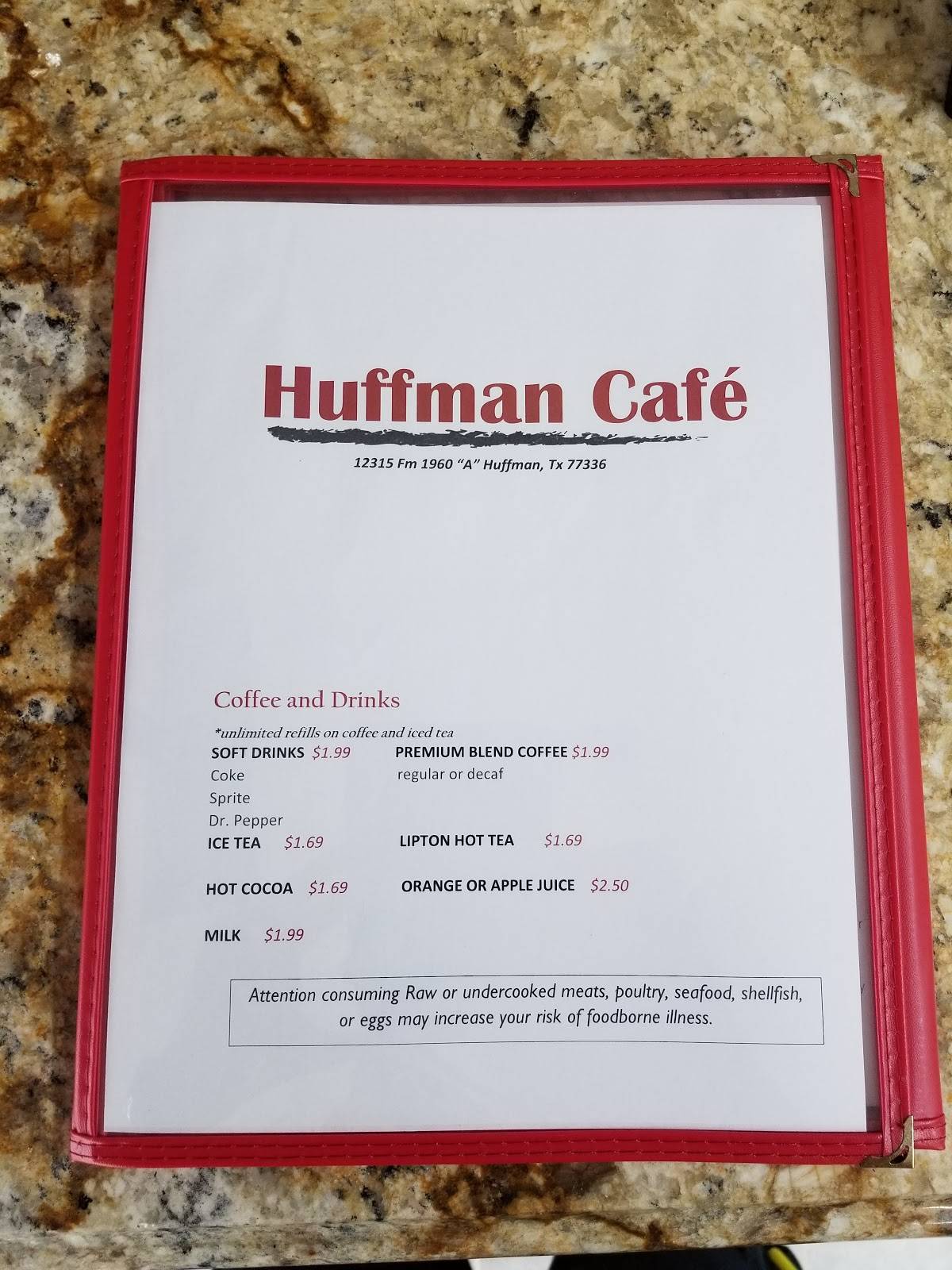 Menu at Huffman Café cafe, Huffman