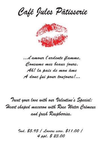 Menu at Cafe Jules patisserie *french bakery**, Toronto