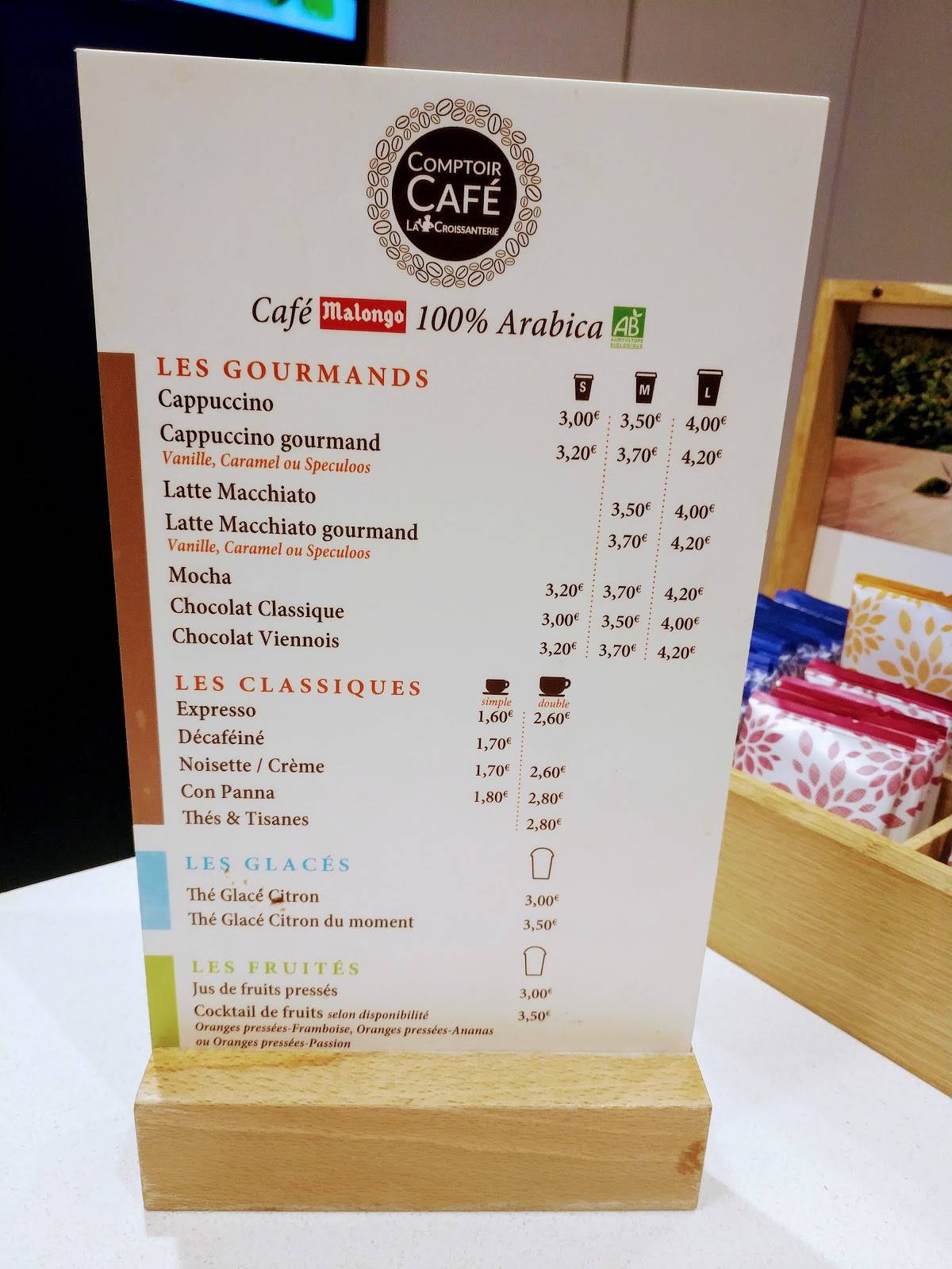 Menu au La Croissanterie café, Arcueil, D920