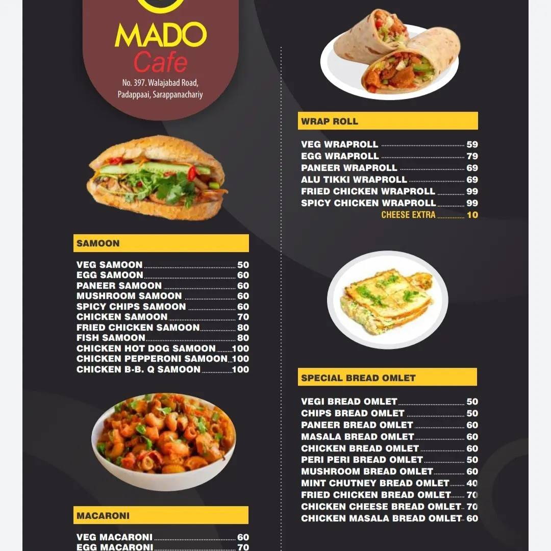 Menu at MADO CAFE, Padapai