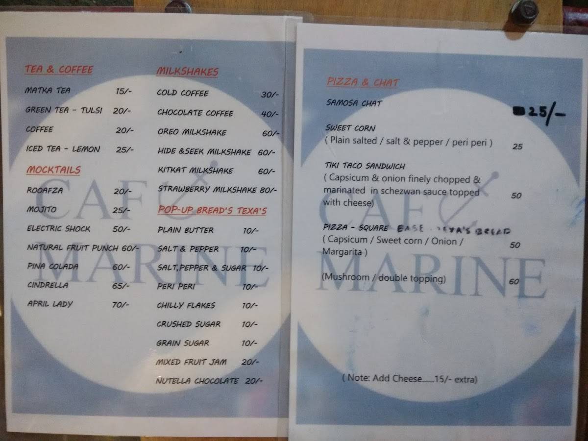 Menu at Cafe Marine, Mumbai, 2RGM+HWF