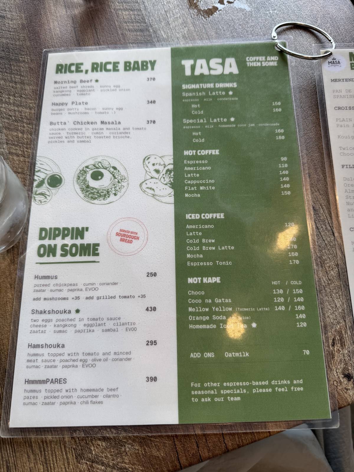 Menu at Masa Bakehouse BF homes cafe, Parañaque