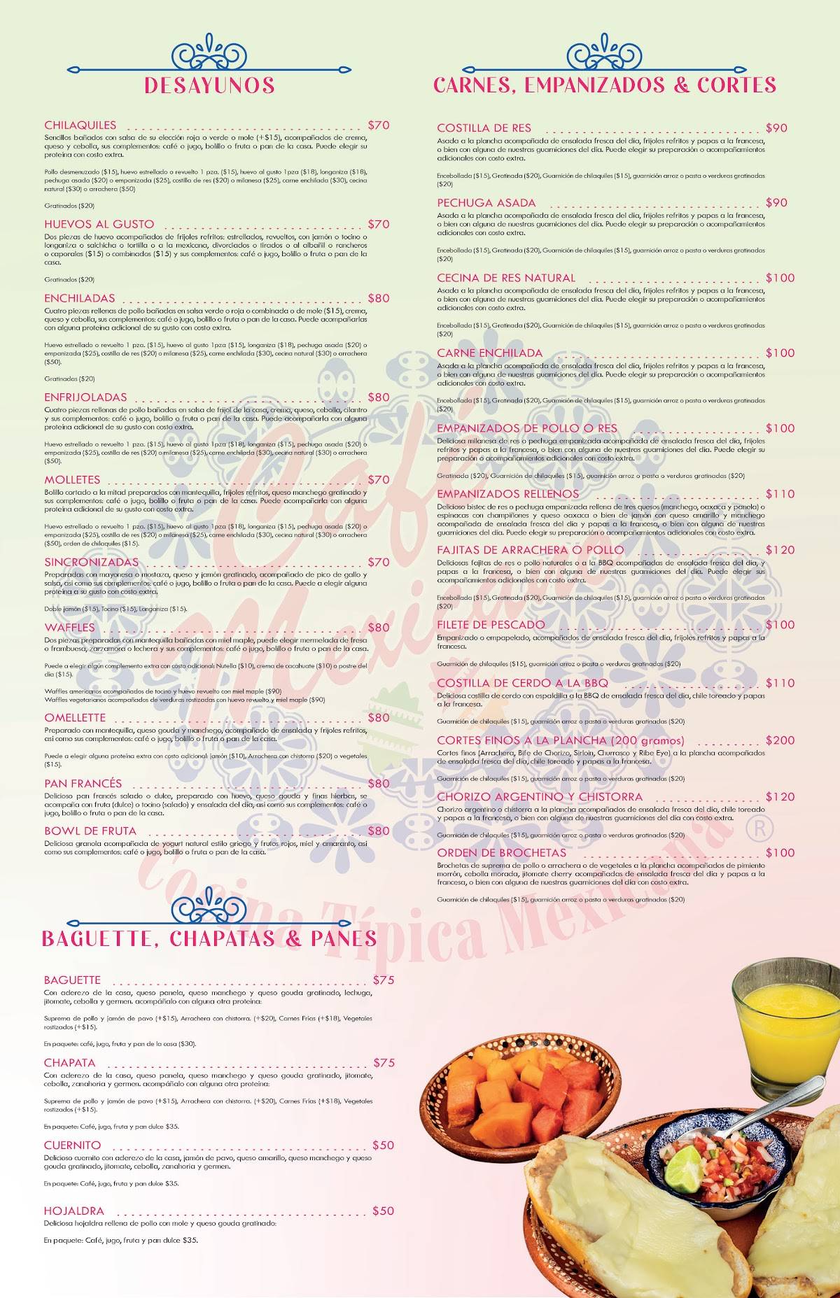 Carta de Café Mexicano Cocina Típica Mexicana, Mexico