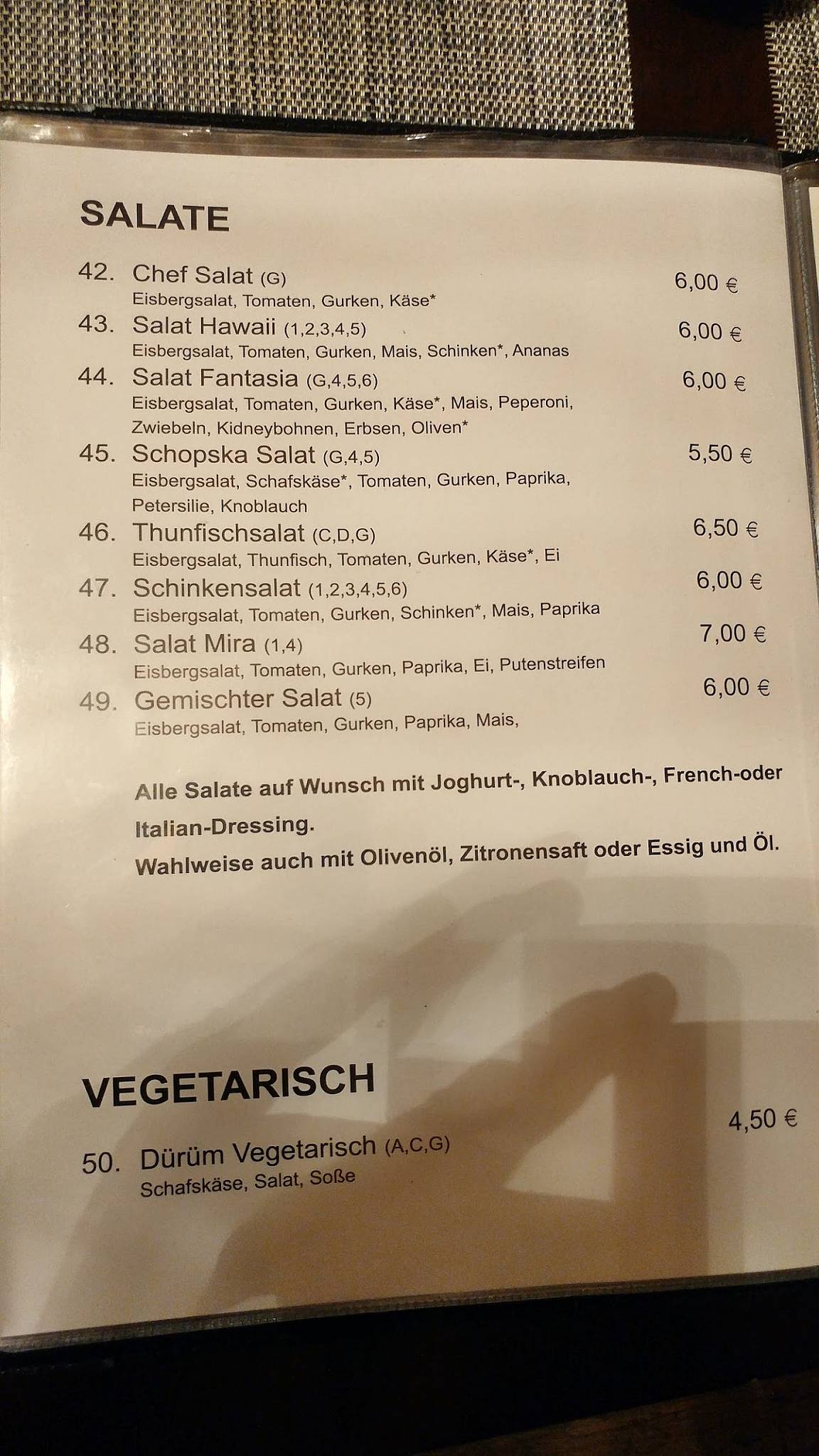 Speisekarte von Cafe Mira, Salzgitter