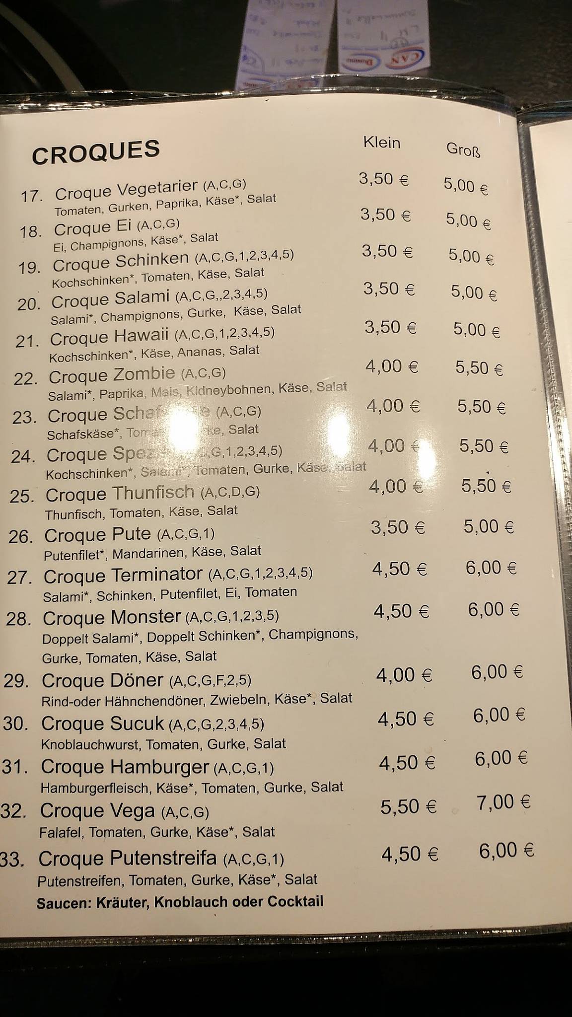 Speisekarte von Cafe Mira, Salzgitter