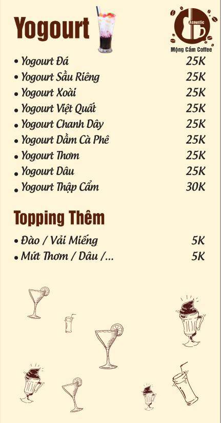 Menu at Cafe Mong Cam, Ho Chi Minh City