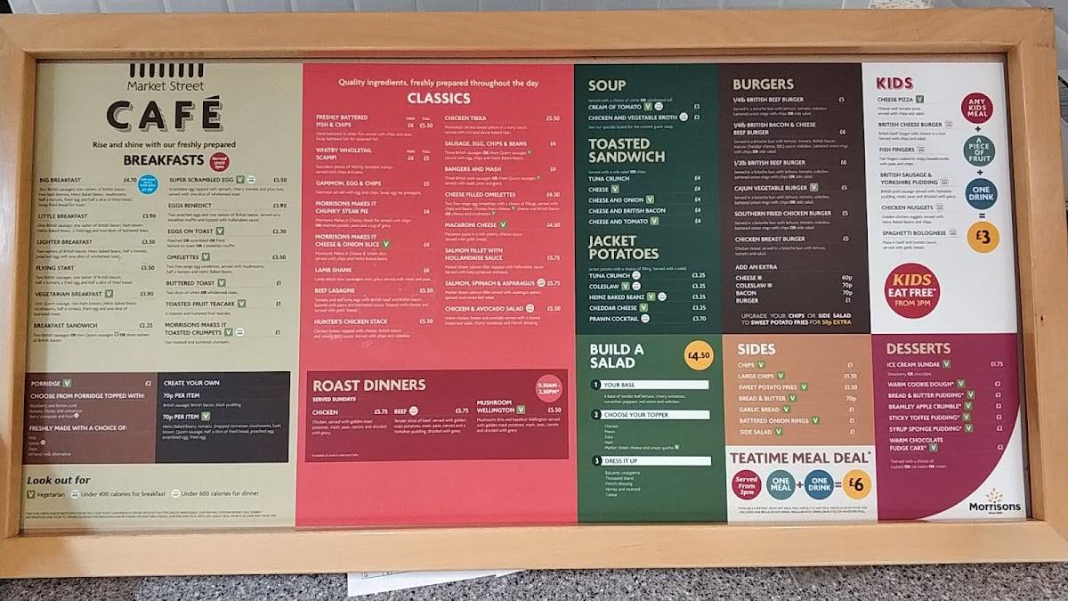 Menu at Morrisons Cafe, Grays