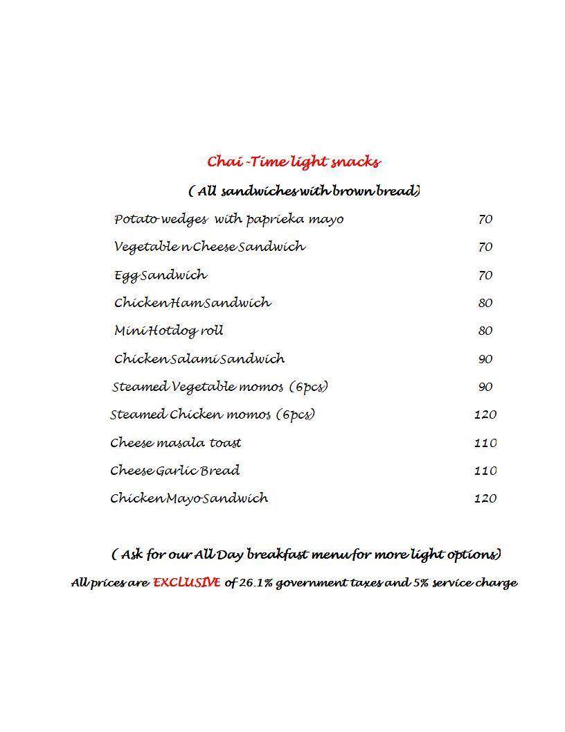 Menu at Mustard Cafe, Bengaluru