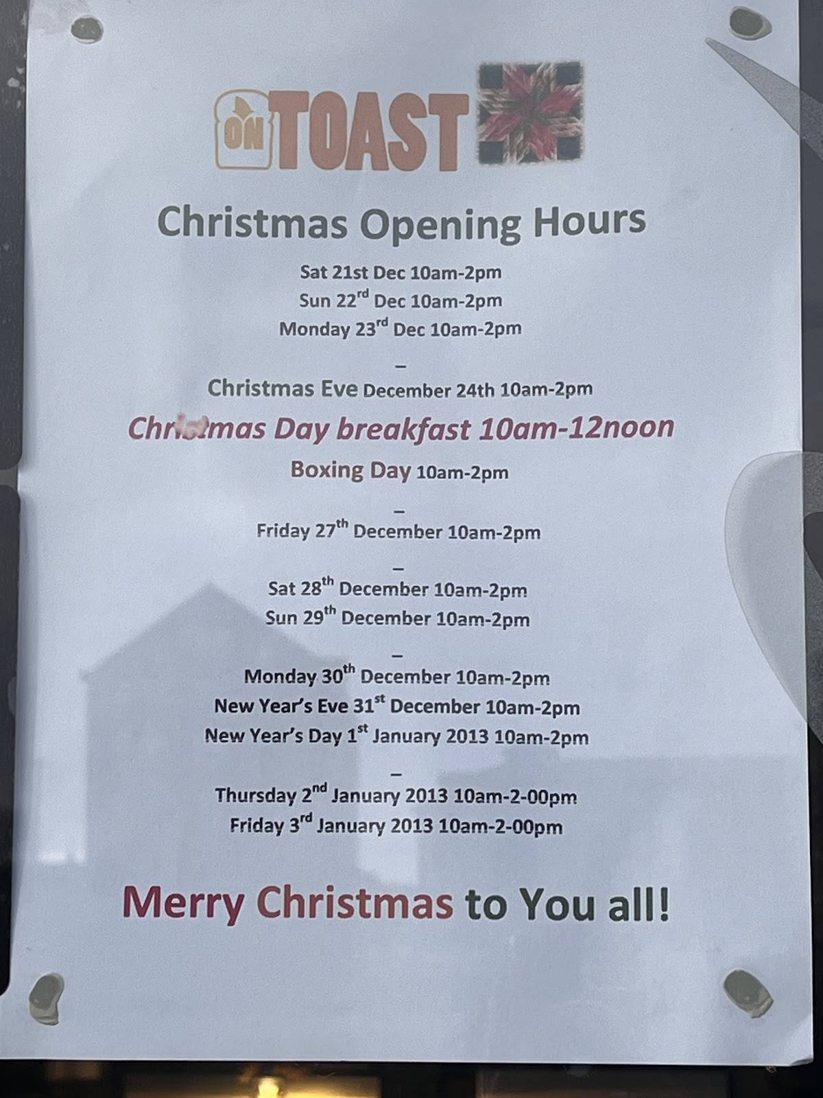 Menu at On Toast cafe, Gloucester, 15 Severn Rd