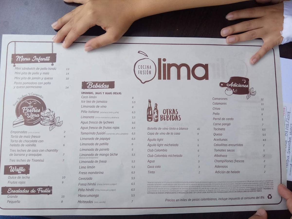 Menu at LIMA corazón contento restaurant, Riohacha